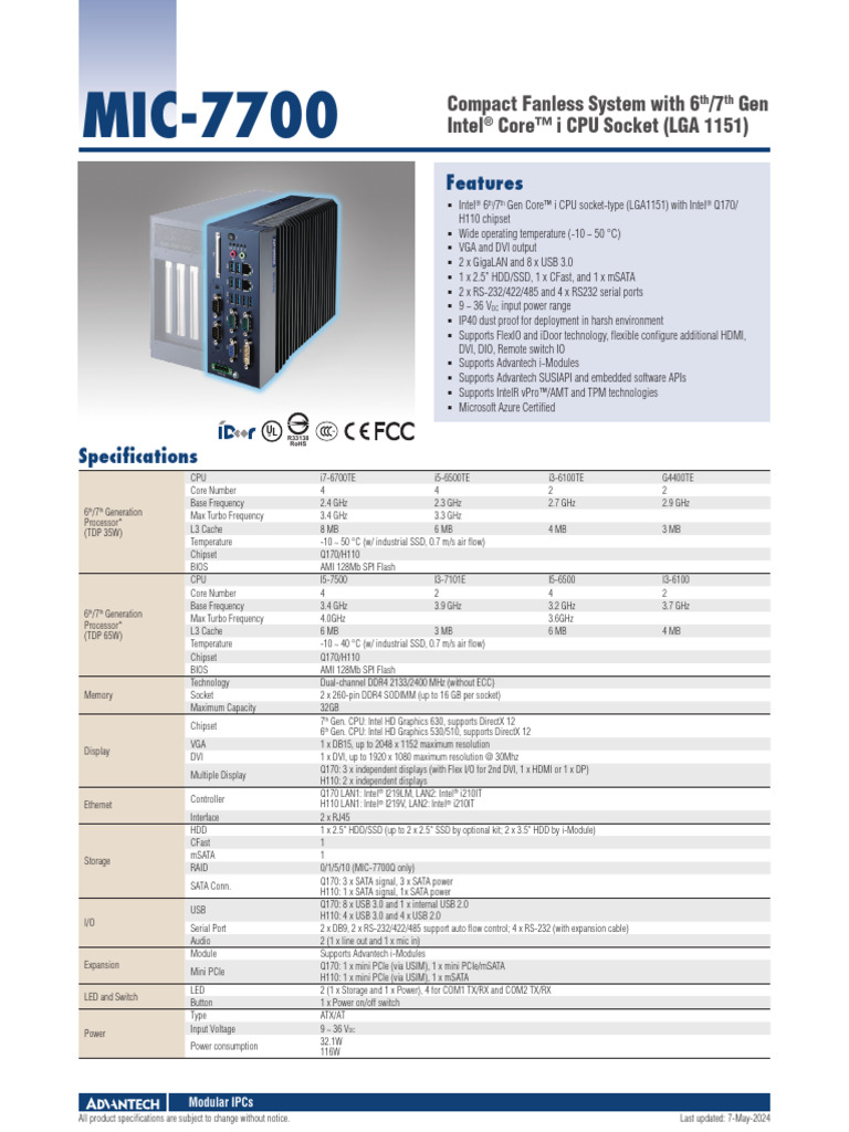 MIC-7700_Advantech | PDF | Usb | Solid State Drive