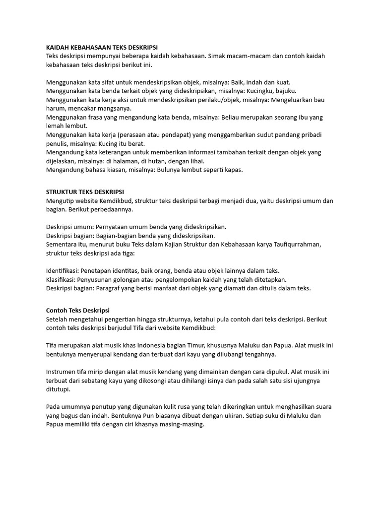 Kaidah Kebahasaan Teks Deskripsi | PDF | Seni & Disiplin Bahasa | Kajian Bahasa Asing