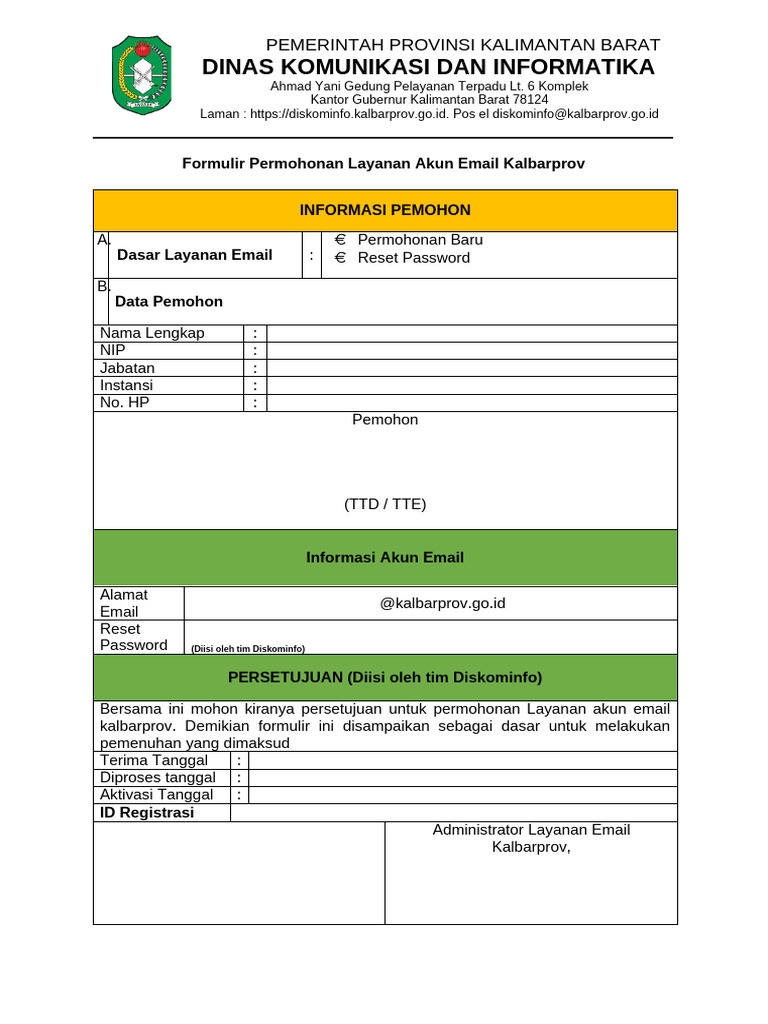 Form Layanan Akun Email Kalbarprov NEW v2 | PDF