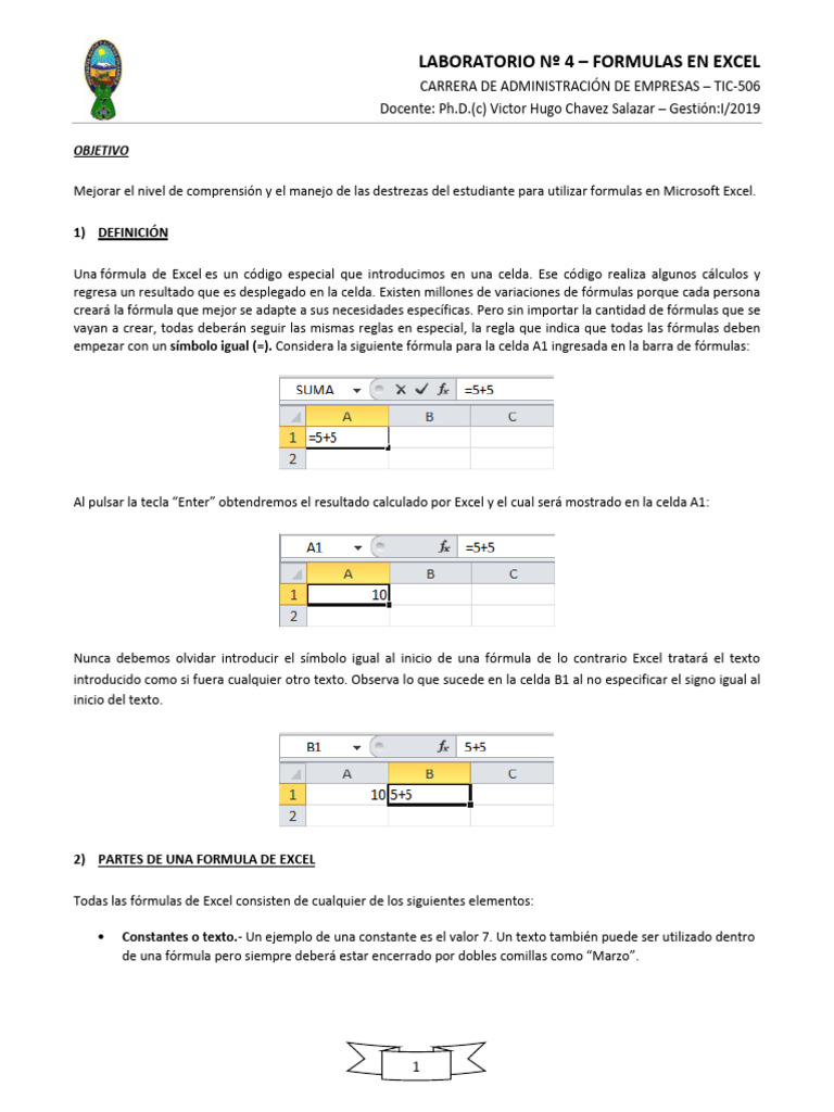 Laboratorio N°4 - Práctica de Formulas en Excel - Ph.D. (C) Victor Hugo ...