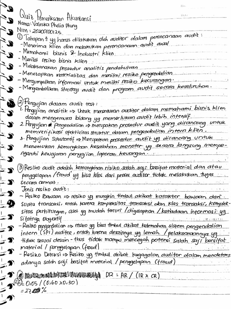 Quiz Pemeriksaan Akuntansi - Valeska Phelia Phung (20200100125) - Compressed | PDF