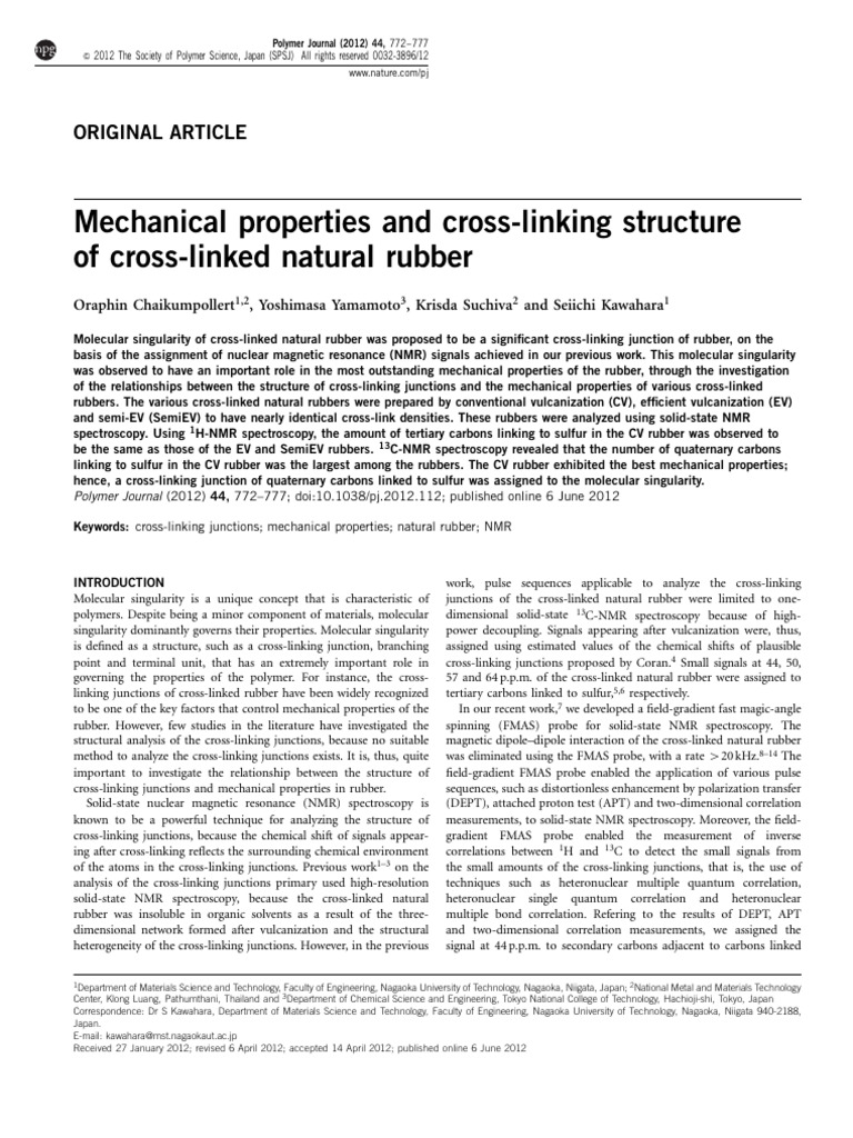 Mechanical Properties and Cross-Linking Structure of Cross-Linked NR ...