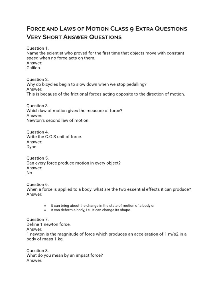 Laws of Motion QS - 1 | PDF | Force | Newton's Laws Of Motion