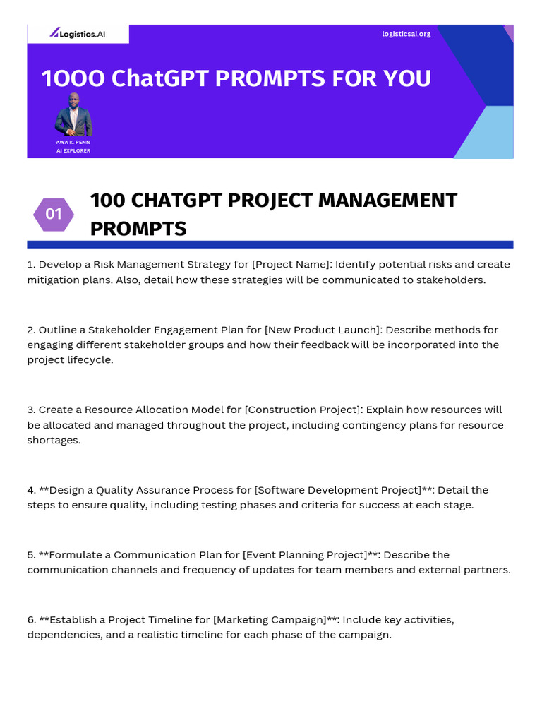 1000 ChatGPT Project Management Prompts | PDF | Logistics | Supply Chain