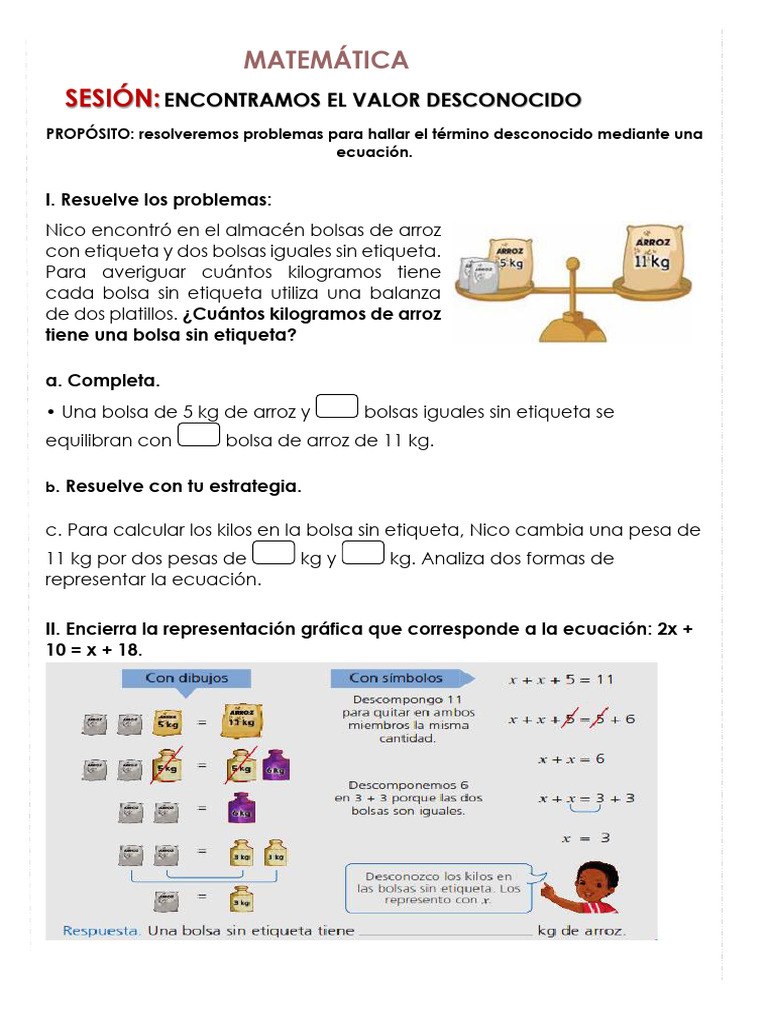 Mat - Ficha Encontramos El Valor Desconocido | PDF | Ecuaciones
