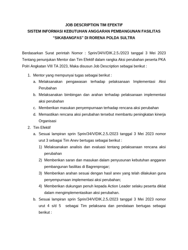 JOB DESCRIPTION TIM EFEKTIF | PDF