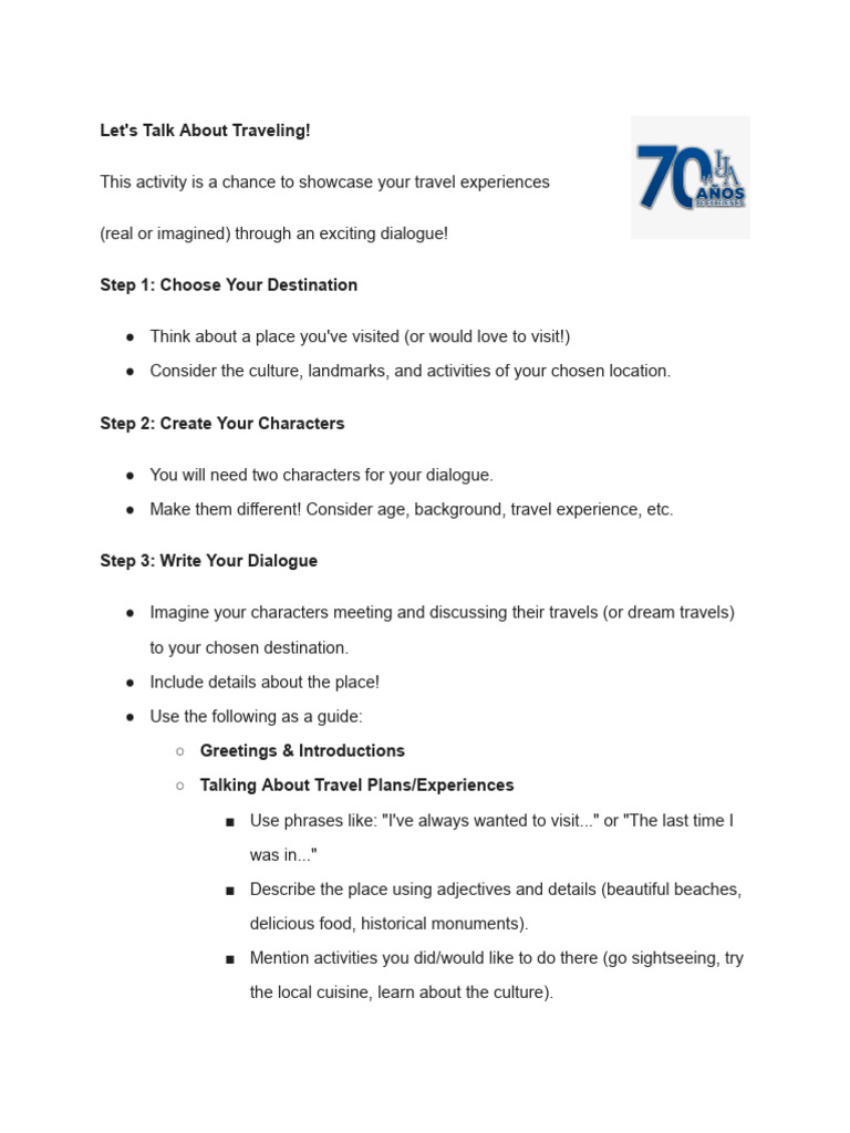 Let's Talk About Travel 10th Grade | PDF