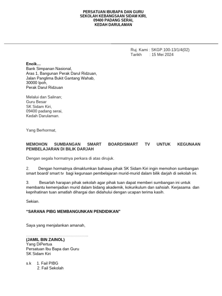 Surat Mohon Sumbangan Smart TV | PDF