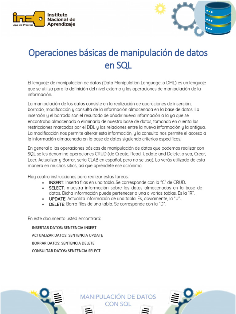 MD - Recurso07 - Operaciones Básicas de Manipulacion de Datos | PDF | SQL | Recuperación de ...