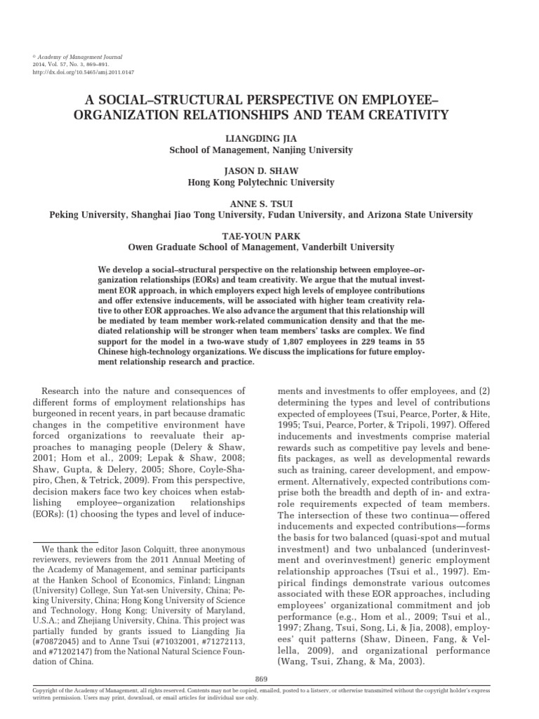 Jia, L., Shaw, J.D., Tsui, A.S., Park, T-Y. 2014. AMJ. A Social-Structural Perspective On ...