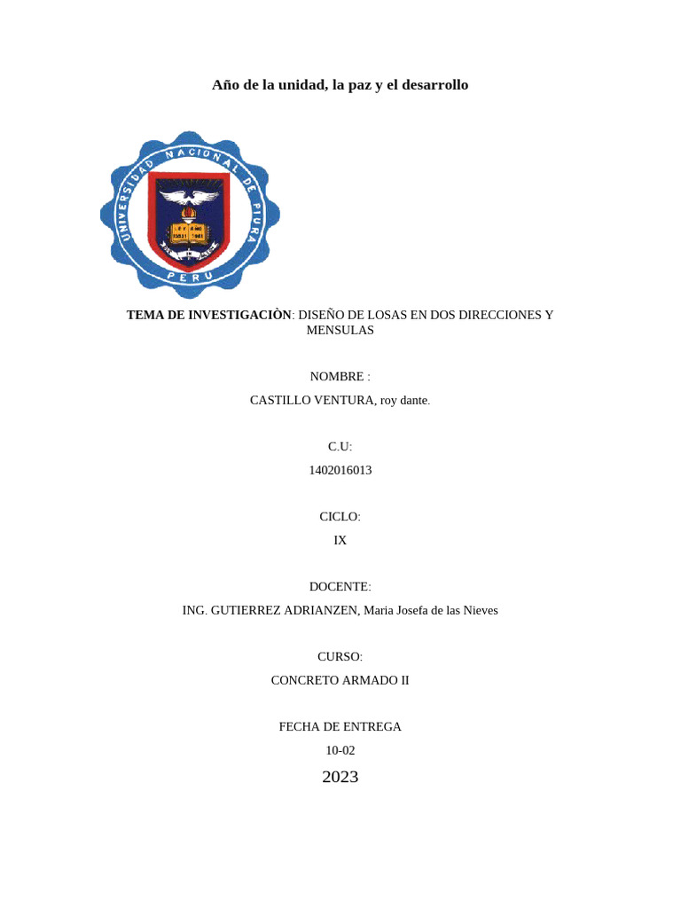 Informe de Diseño de Losas Con Dos Direcciones y Mensulas de Un Modelado de Una Casa de Tres ...