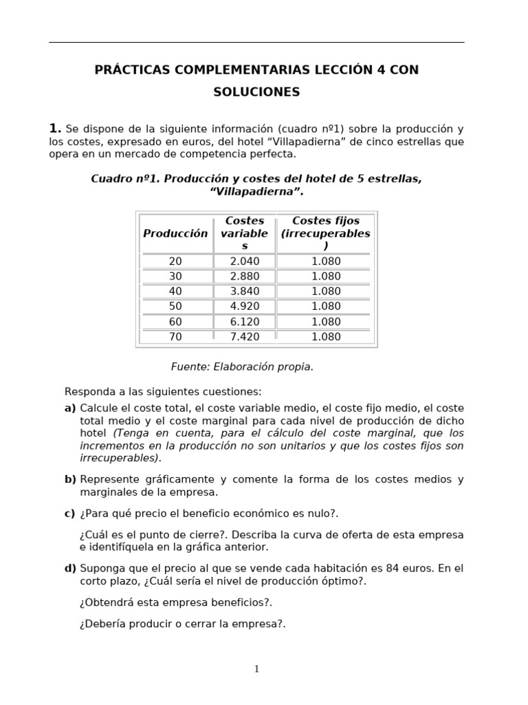5 para Practicar Ejercicios Complementarios Con Soluciones Tema 5 | PDF | Mercado (economía ...