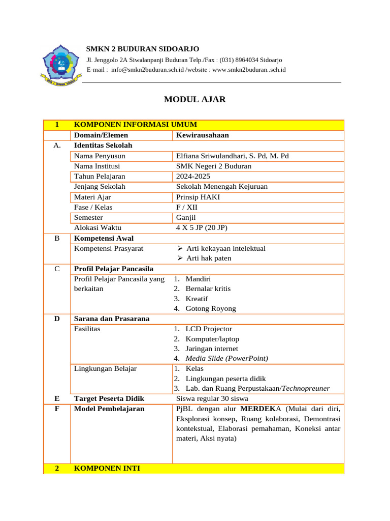Modul Ajar HAKI Kelas XII - Fase F | PDF