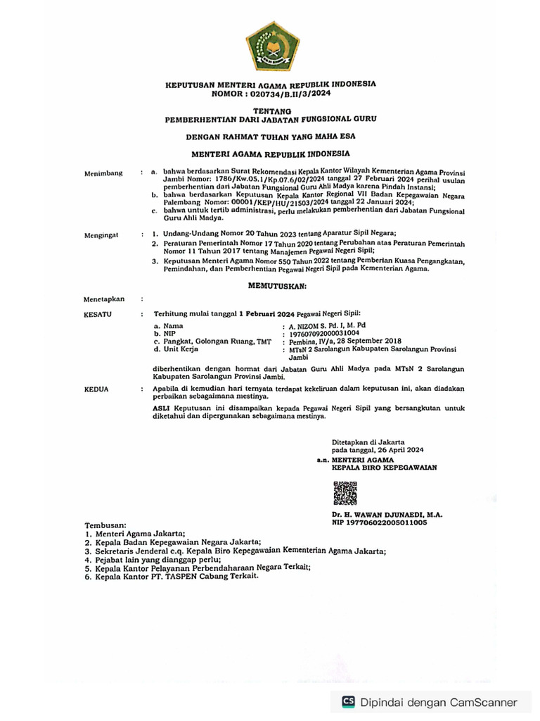 Pemberhentian JF Nizom | PDF