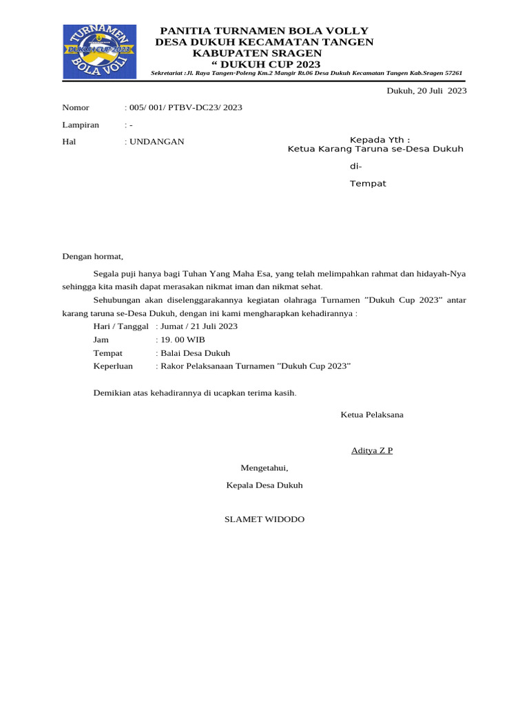 Undangan Turnamen Dukuh Cup 2023 | PDF