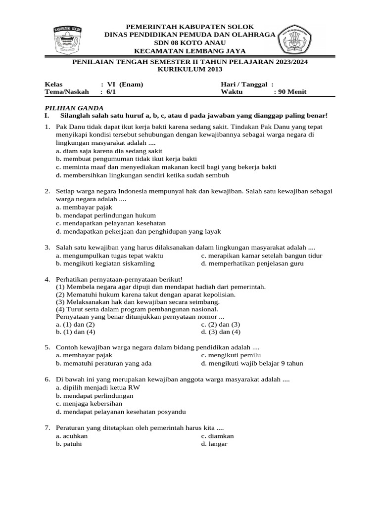 PTS Kelas 6 Tema 6 Naskah 1 Semester 2 | PDF | Kajian Bahasa Asing