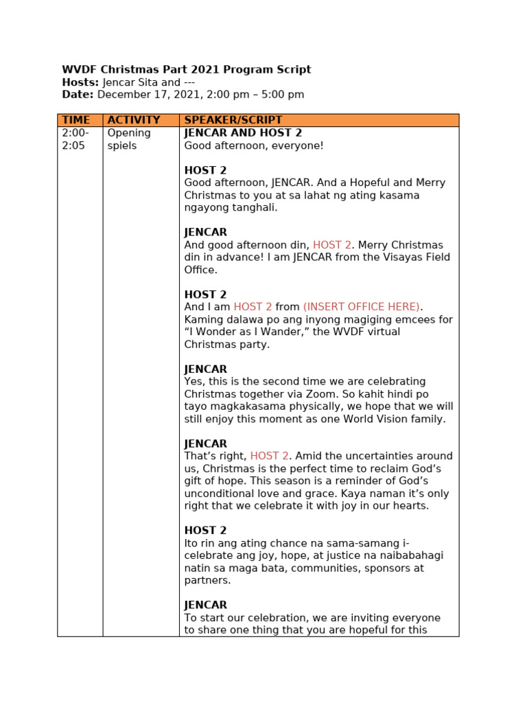 DRAFT - Christmas Party 2021 Script | PDF