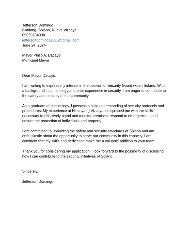 Application Letter - JMD | PDF