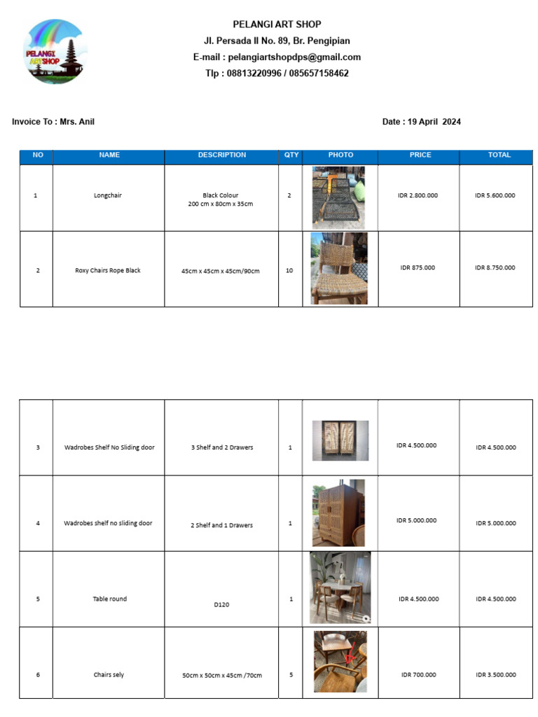 invoice Mrs Anil sampel | PDF