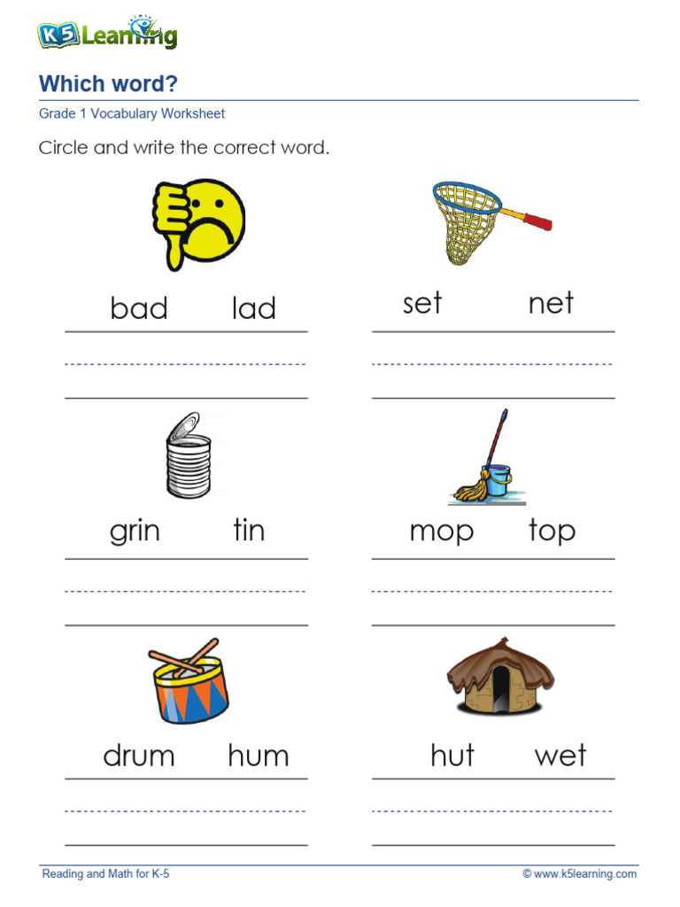 Grade 1 Vocabulary Worksheet | PDF