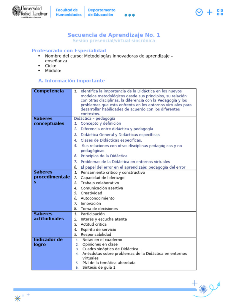 Secuencia de Aprendizaje No 1 | PDF | Maestros | Aprendizaje