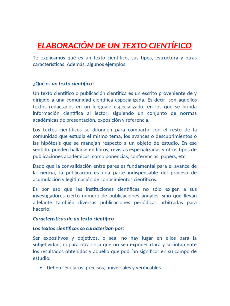Elaboración de Un Texto Científico (1) 01 | PDF | Sumario abstracto) | Publicación Académica