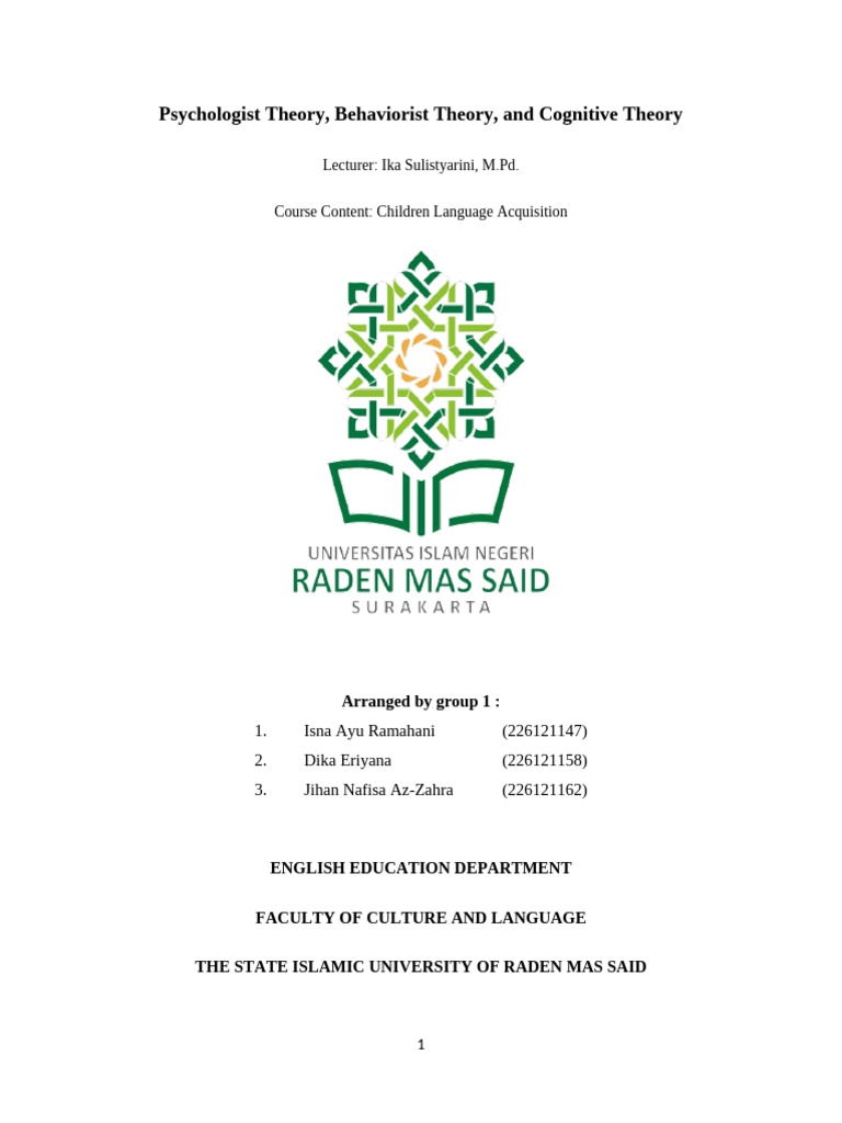 PAPER CLA THEORY - GROUP 1 | PDF | Learning | Cognition