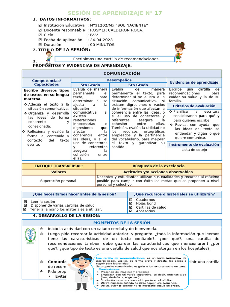 Sesión de Aprendizaje N 24-04-23 Comu | PDF | Aprendizaje | Conceptos psicologicos