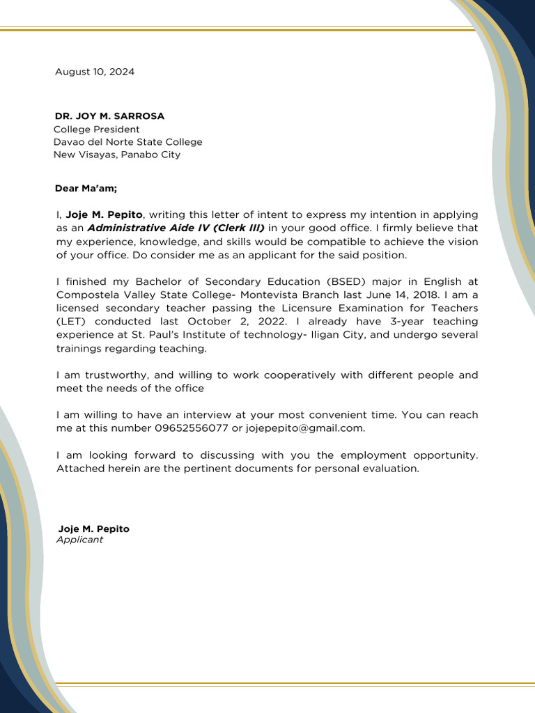 Application for Administrative Aide IV Position | PDF