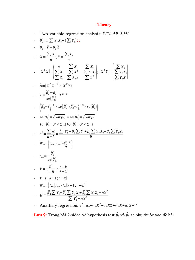 Econometrics Formulas and Analysis | PDF | Statistical Significance | Statistical Analysis