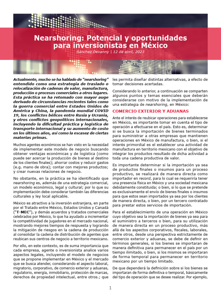 Nearshoring Espanol Sanchez Devanny | PDF | México | Business