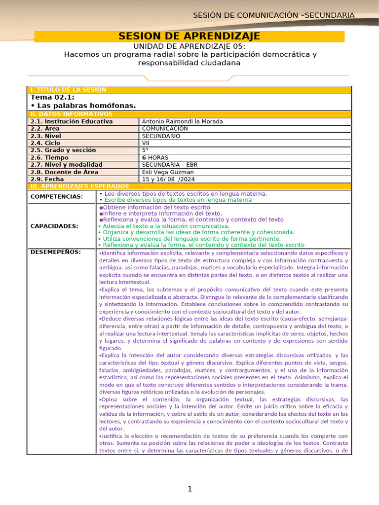 5° Sesion Actv 02.1 - Comunicación 2024 | PDF | Aprendizaje | Enseñando