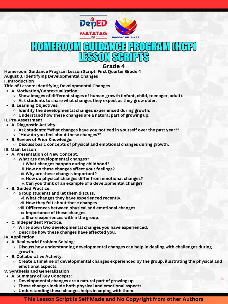 Grade 4 Guidance Lesson Scripts | PDF | Thought | Feeling