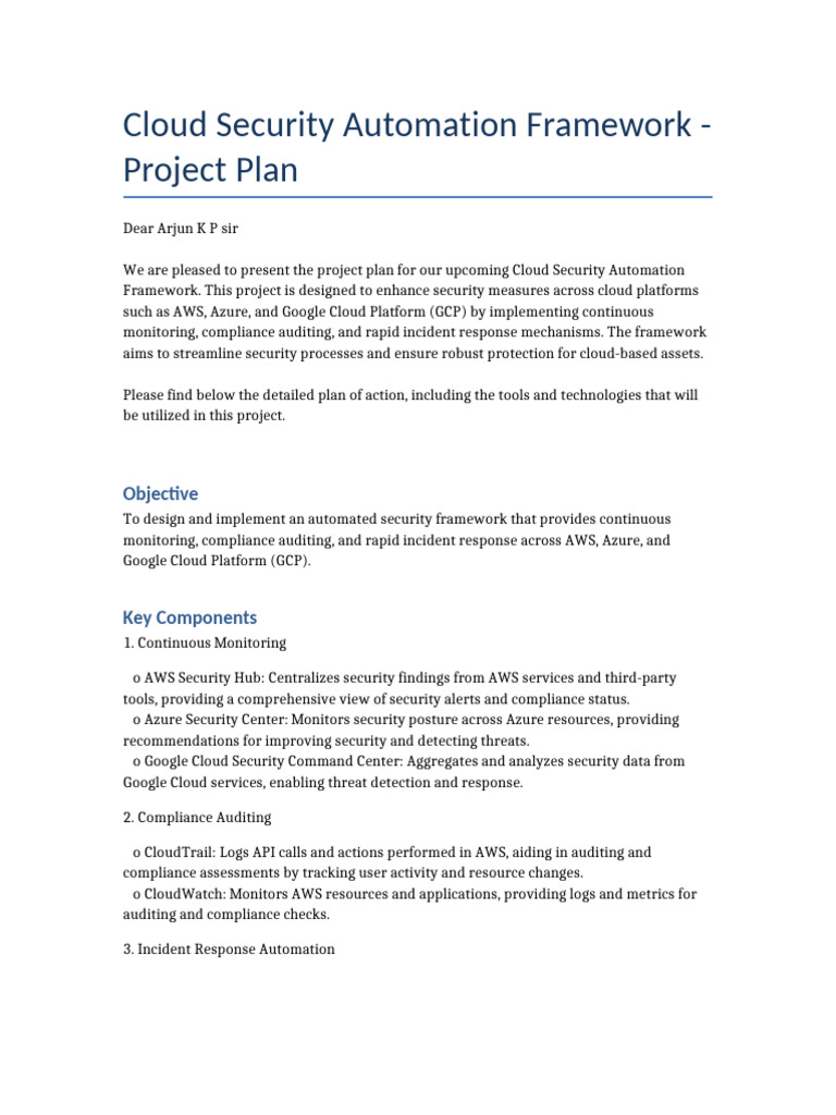 Cloud Security Automation Framework Project Plan | PDF | Cloud ...