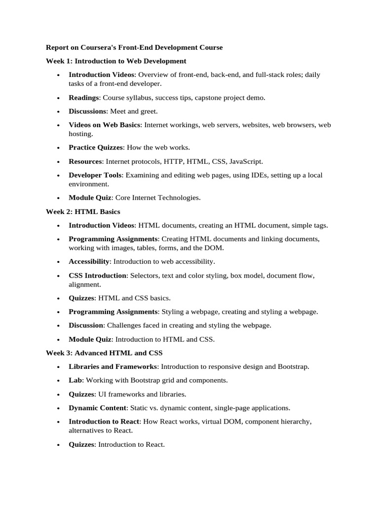 Report On Coursera To Intern | PDF | World Wide Web | Internet & Web
