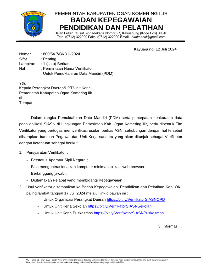 Surat Permintaan Data Verifikator PDM | PDF
