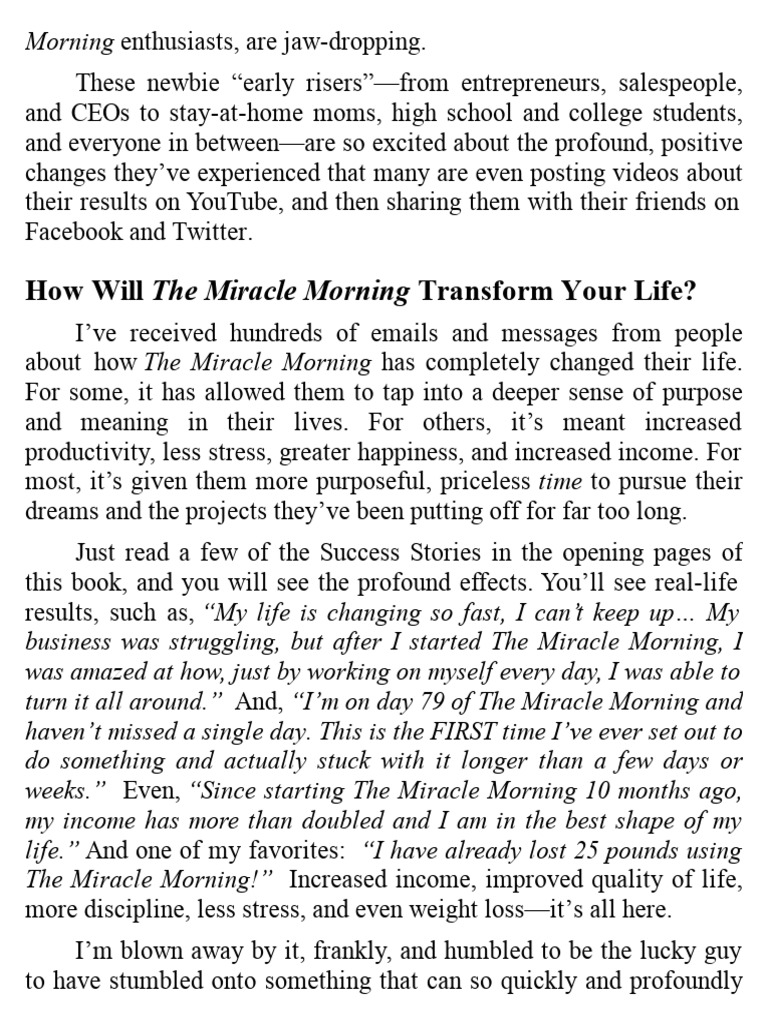 Transform Your Life with Miracle Morning | PDF | Self-Improvement ...