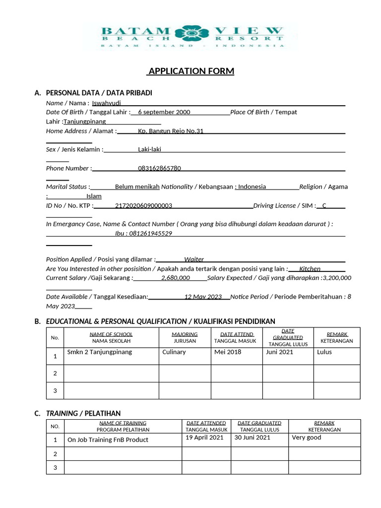 FORM HRD BVBR Application | PDF