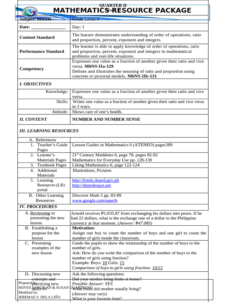 Math 6 DLP Q2 Week 1 | PDF | Ratio | Learning