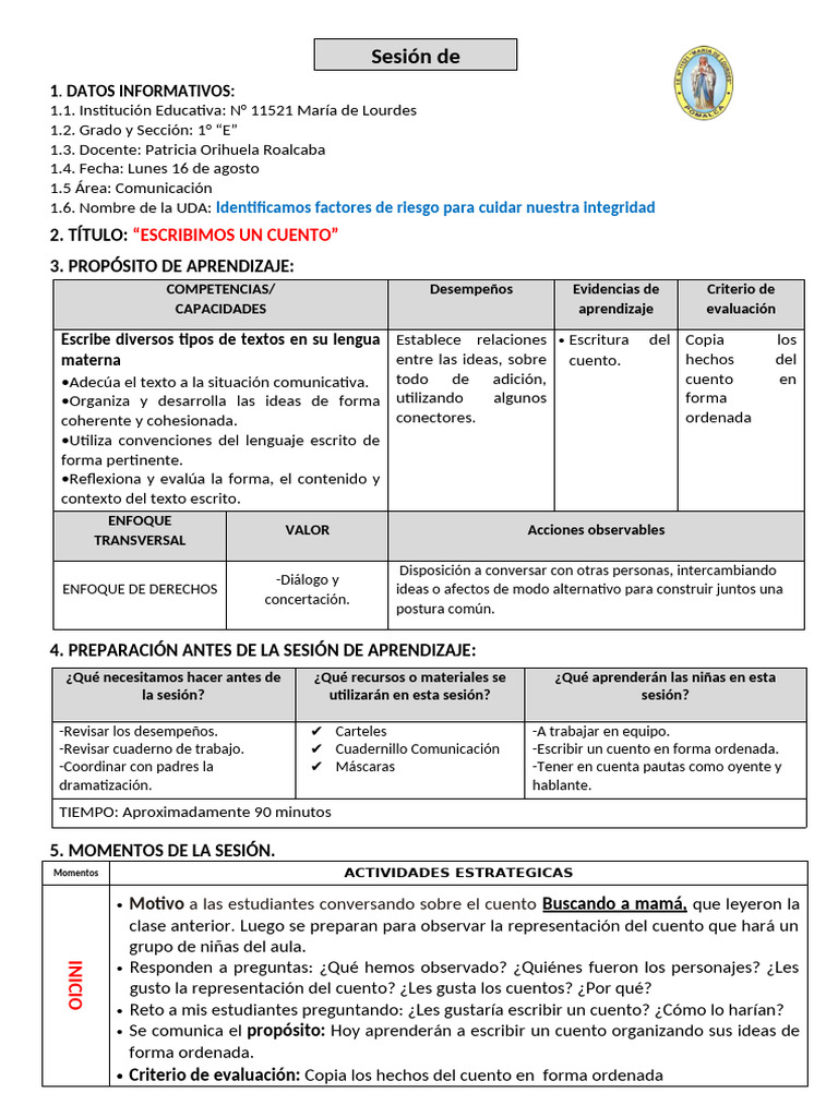 Sesión de Aprendizaje "Escribimos Un Cuento" | PDF | Aprendizaje | Cognición