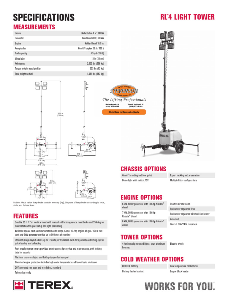 Terex RL4 Spec Sheet | PDF | Engines | Vehicles