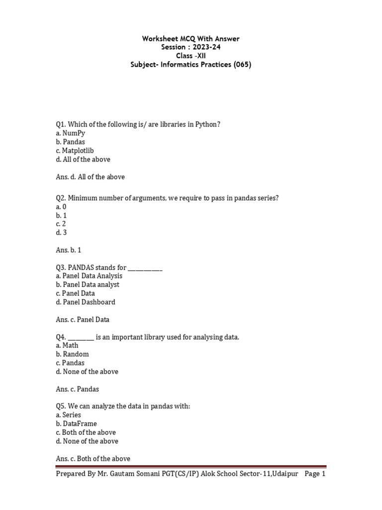 Question Bank Class XII IP 065 MCQ With Answer | PDF | Computer Network ...