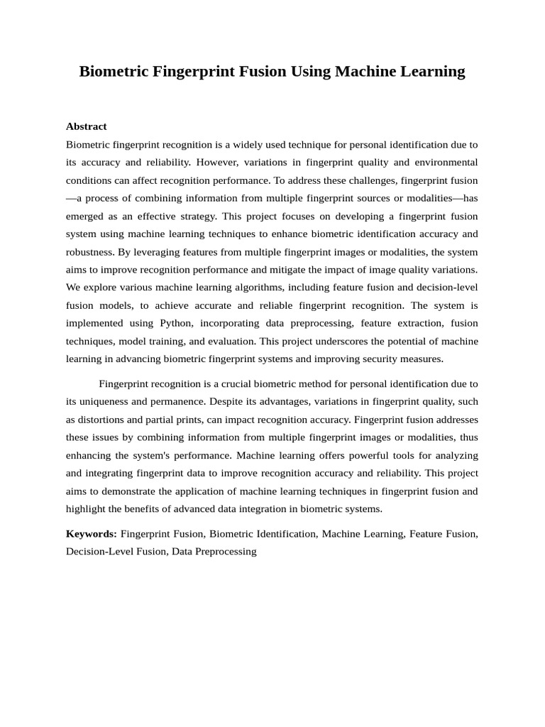 Fingerprint Report Pdf Biometrics Machine Learning