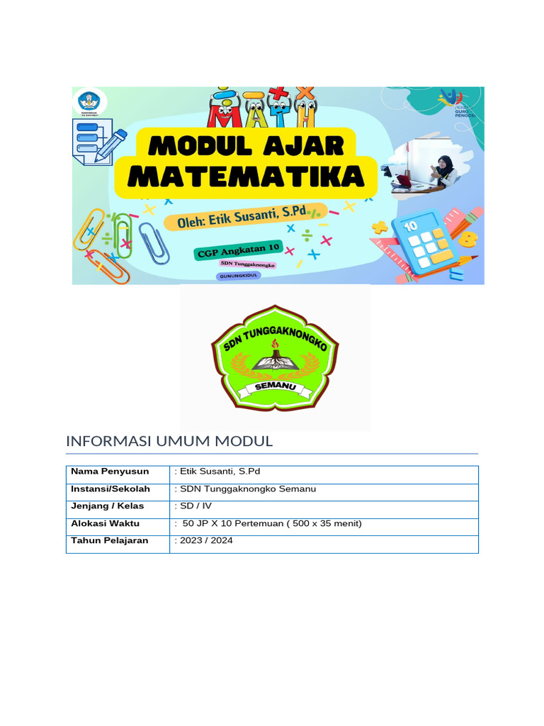 Modul - MTK Kelas Iv - Etik Susanti | PDF