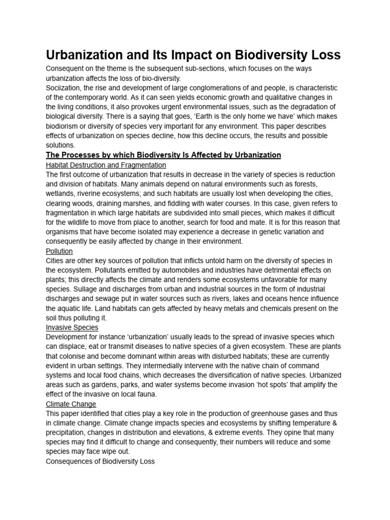 Urbanization and Its Impact On Biodiversity Loss | PDF | Biodiversity ...