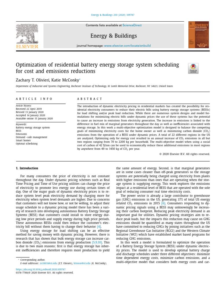 2020-Optimization of Residential Battery Energy Storage System Scheduling For Cost and Emissions ...