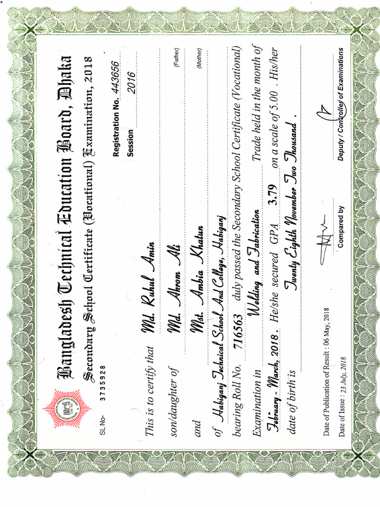 SSC Certificate | PDF