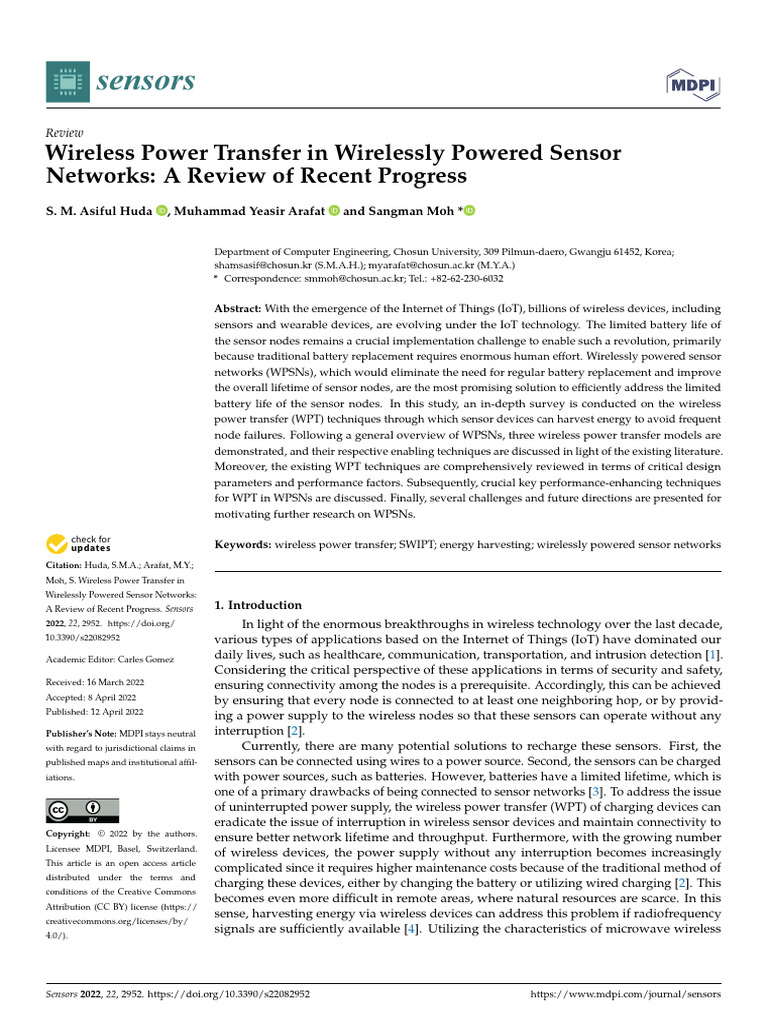 Sensors 22 02952 v2 | PDF | Wireless Sensor Network | Computer Network