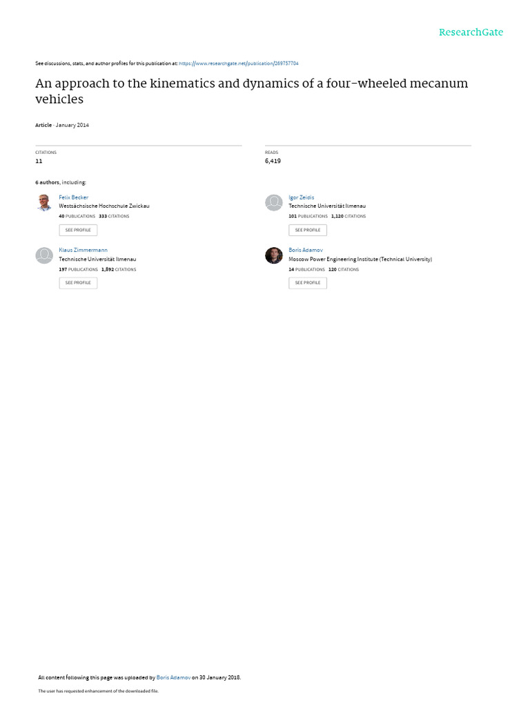 An Approach to the Kinematics and Dynamics of a Four Wheel Mecanum Vehicle (1) | PDF | Rotation ...