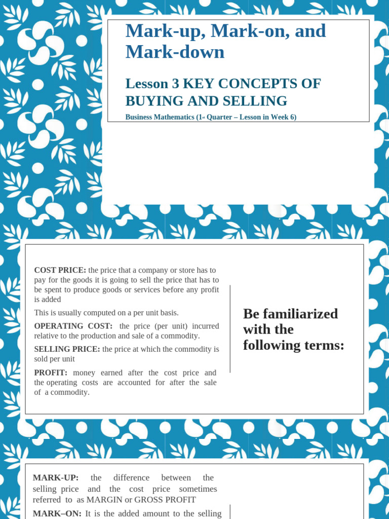Business Mathematics Lesson 3 Key Concepts in Buying and Selling Part 1 ...